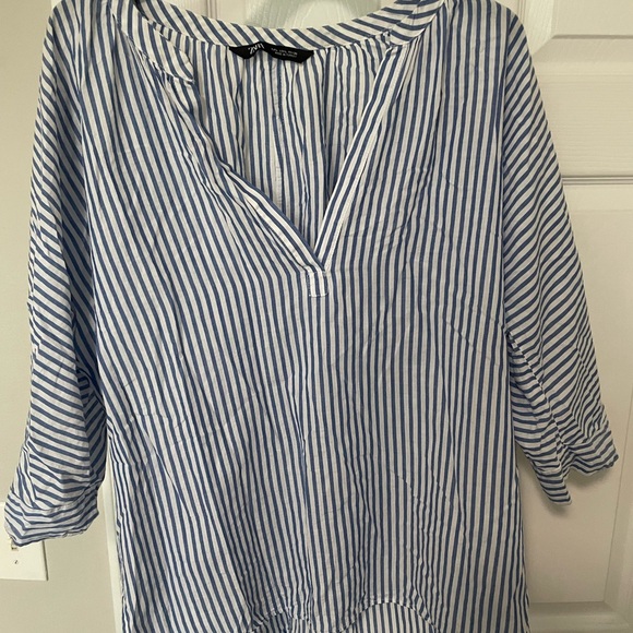 Zara | Tops | Zara Blue And White Striped Top | Poshmark